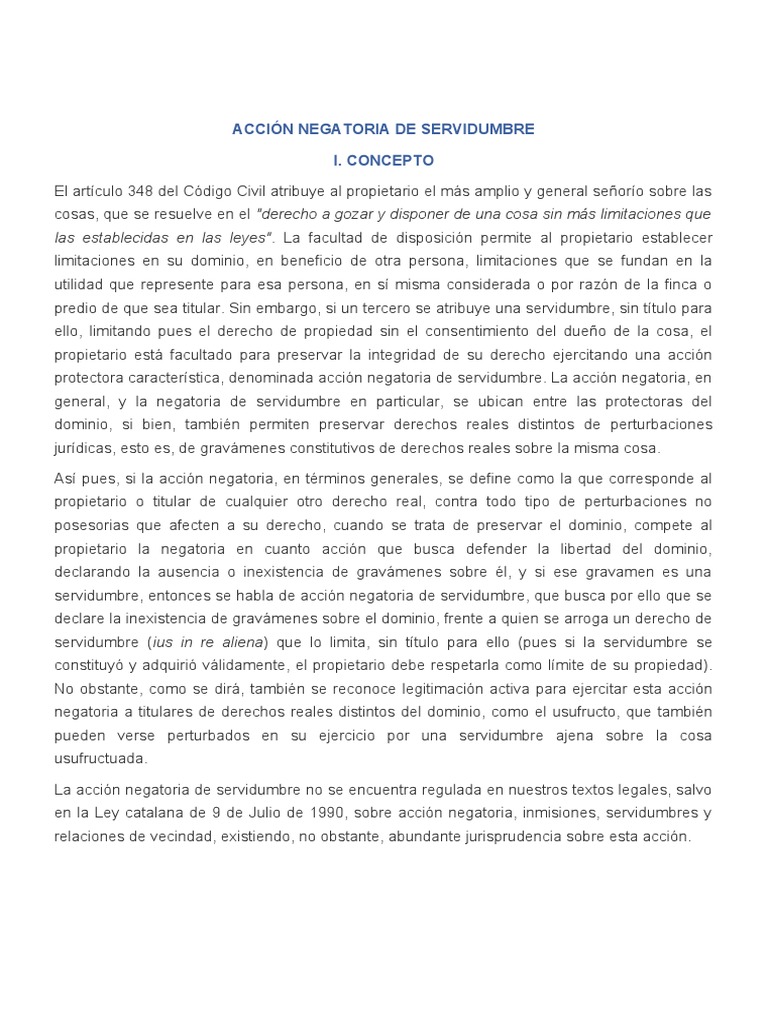 Acción Negatoria de Servidumbre | PDF | Propiedad | Justicia Acción Negatoria de Servidumbre | PDF | Propiedad | Justicia
