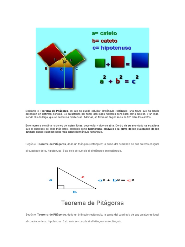 Teorema de Pitágoras: Guía Básica | PDF | Triángulo | Rectángulo