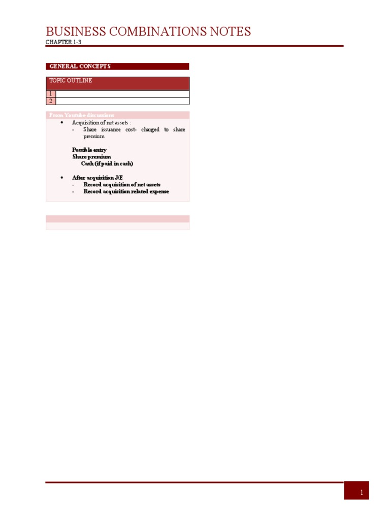 Business Combinations Notes: Topic Outline | PDF | Consolidation ...