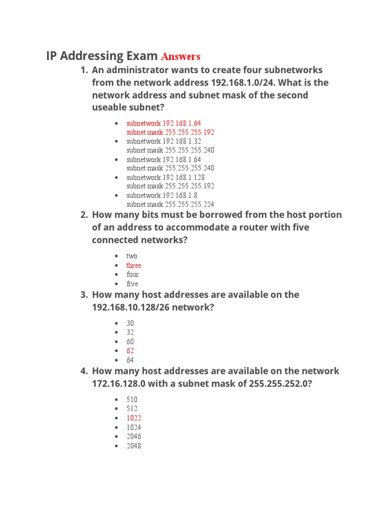 CCNA1 v7 ITN – IP Addressing Exam Answers | PDF | Ip Address | I Pv6