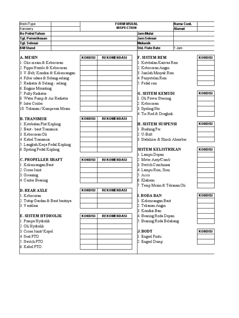 Lampiran 1 Contoh Form General Check Up Head Truck | PDF