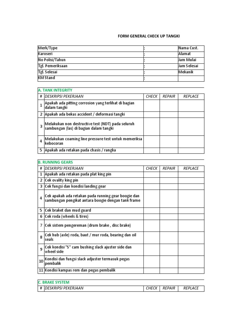 Lampiran 2 Contoh Form General Check Up | PDF