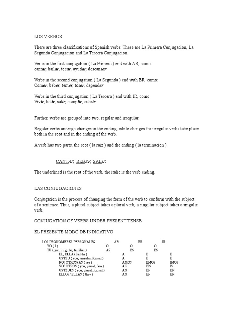 Los Verbos 1 | PDF | Grammatical Conjugation | Languages