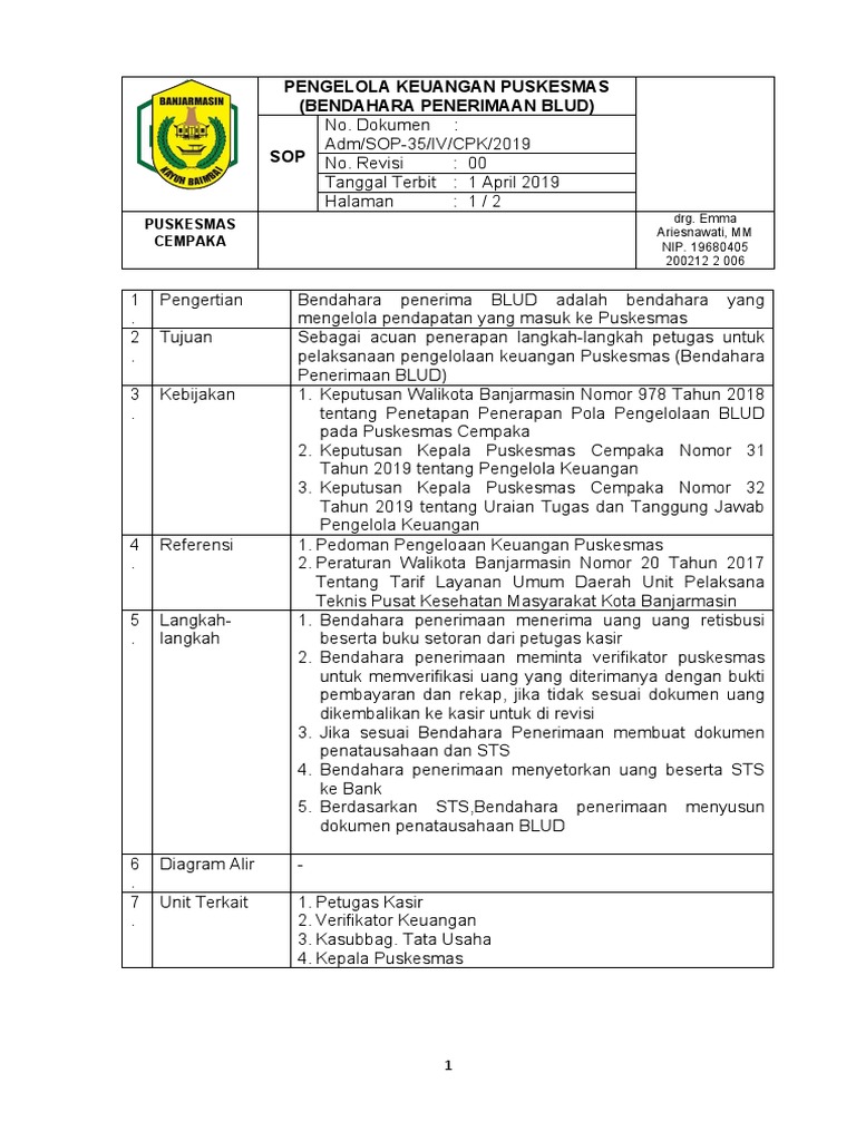 Sop Bendahara Penerimaan Blud | PDF