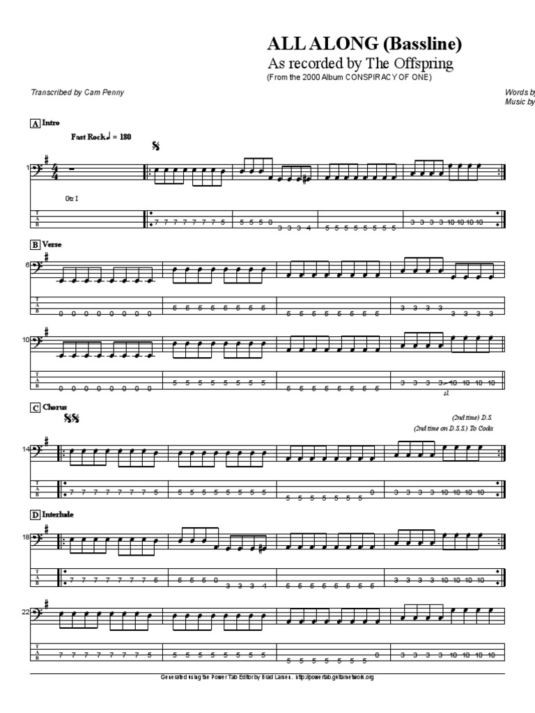 The Offspring - All Along Bass | PDF | Musical Forms | Music Theory
