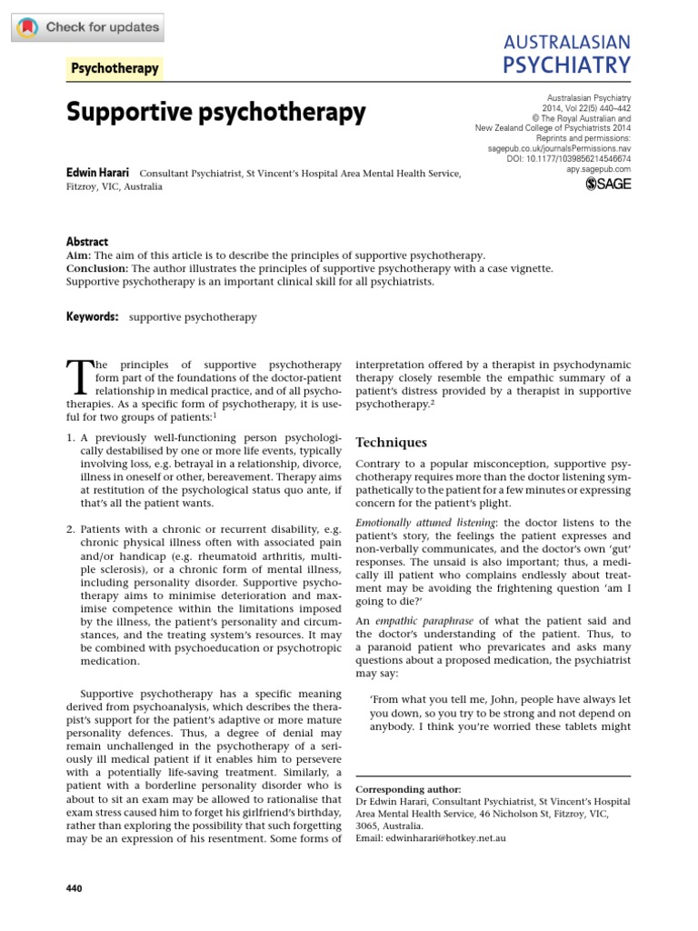 Supportive Psychotherapy 2014 | PDF | Psychotherapy | Mental Disorder