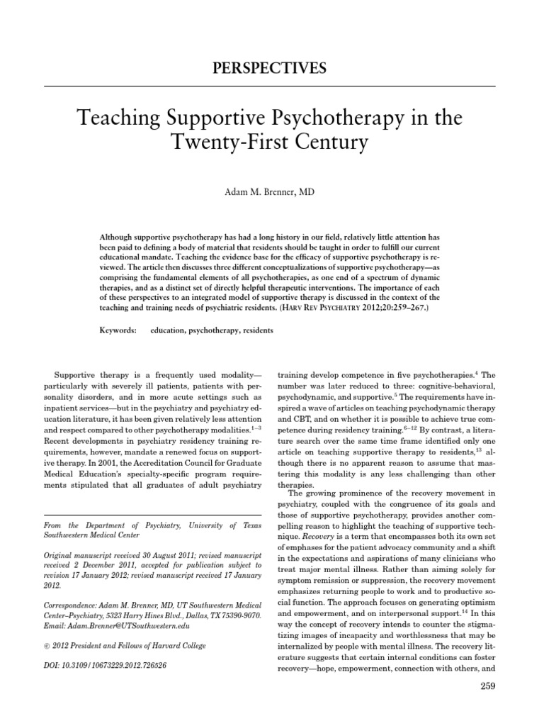 Teaching Supportive Psychotherapy 2012 | PDF | Psychotherapy | Psychiatry
