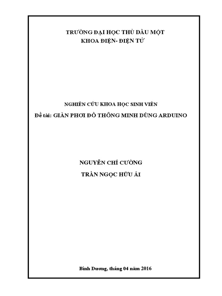 Thiết Kế Giàn Phơi Thông Minh Dùng Arduino Của NguyỄn TrÍ CƯỜng Và TrẦn NgỌc HỮu Ái Pdf 