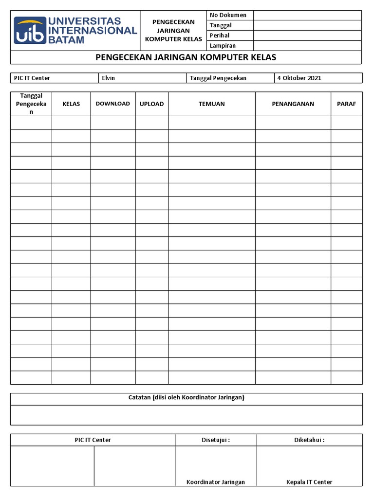 NW - Form Checklist Pengecekan Jaringan Kelas | PDF