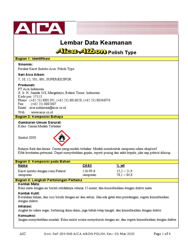 MSDS Aica Aibon Polish 2020 | PDF
