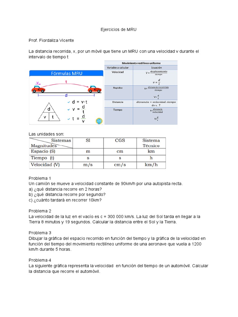 Ejercicios de MRU | PDF