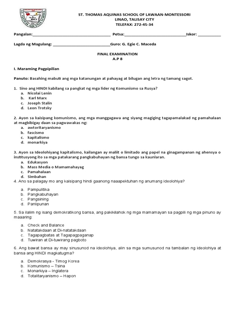 Ap8 2nd Quarter Exam | PDF