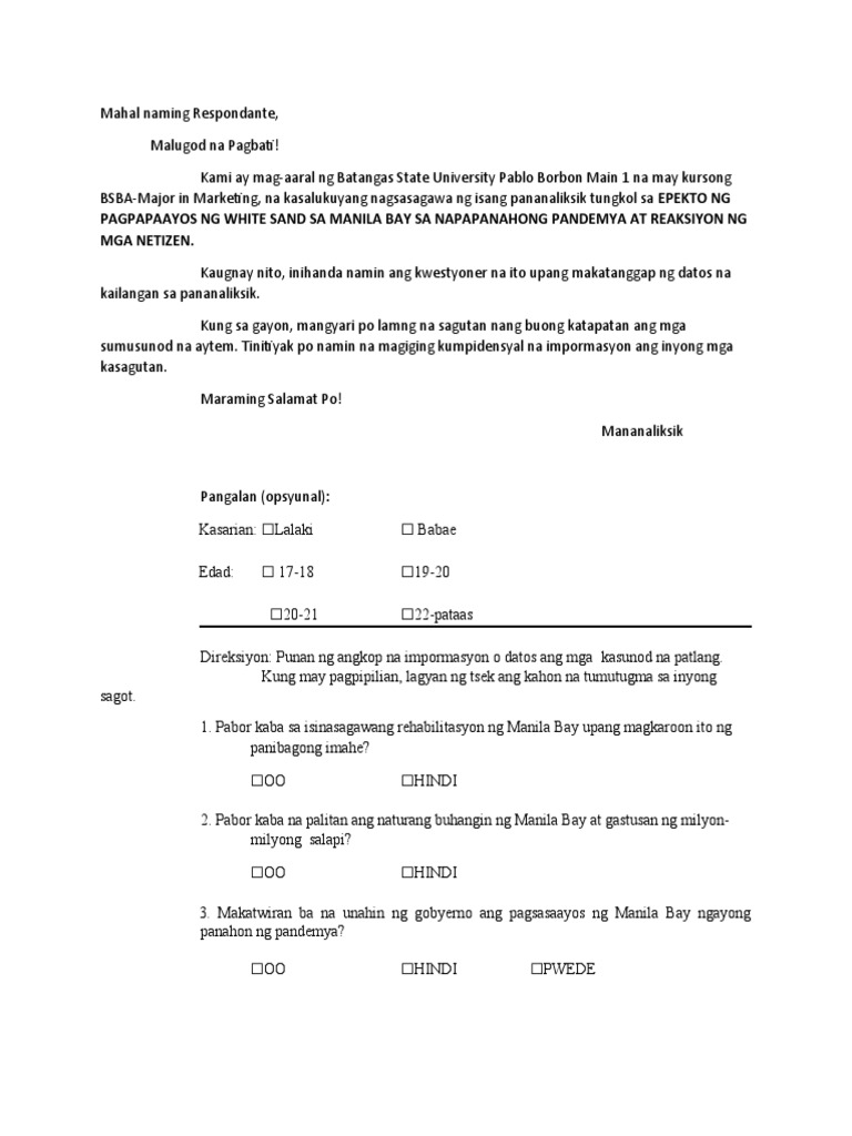 Survey Sa Filipino | PDF