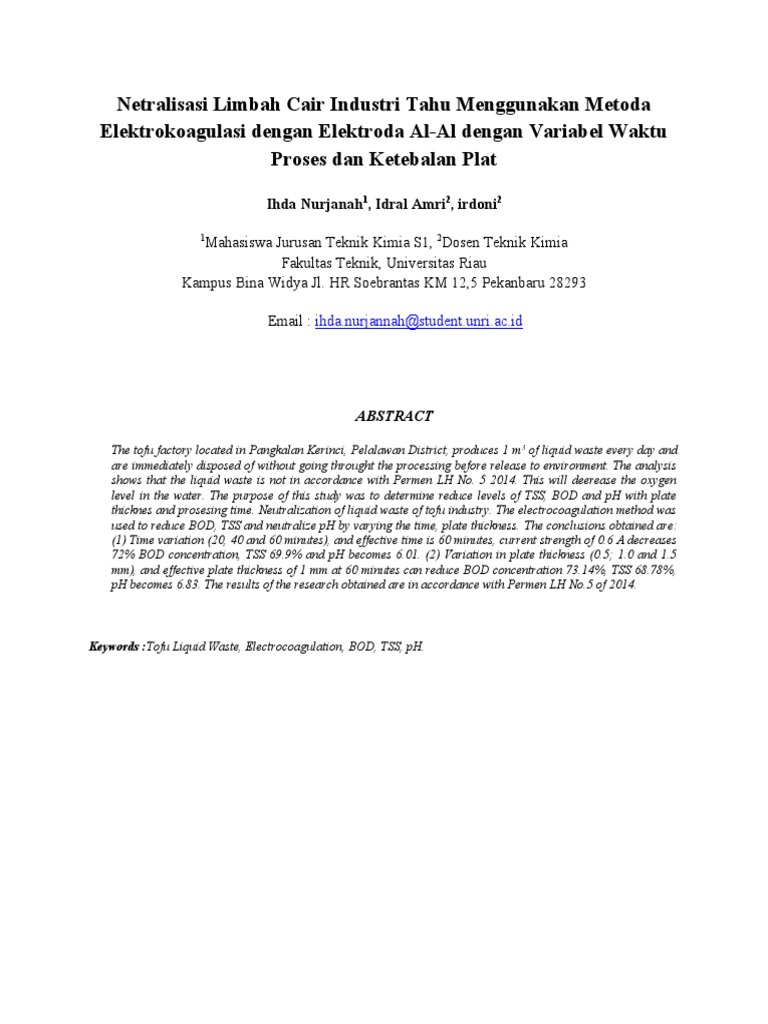 Netralisasi Limbah Cair Industri Tahu Menggunakan Metoda ...