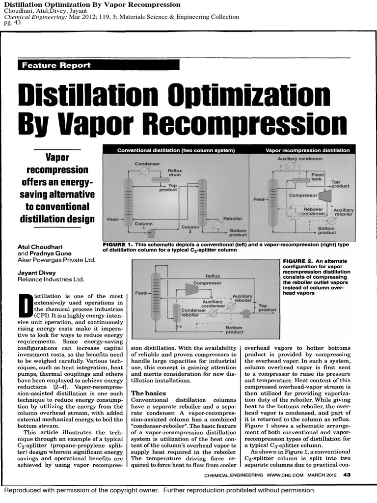 Distillation Optimization by Vapor Recompression | PDF