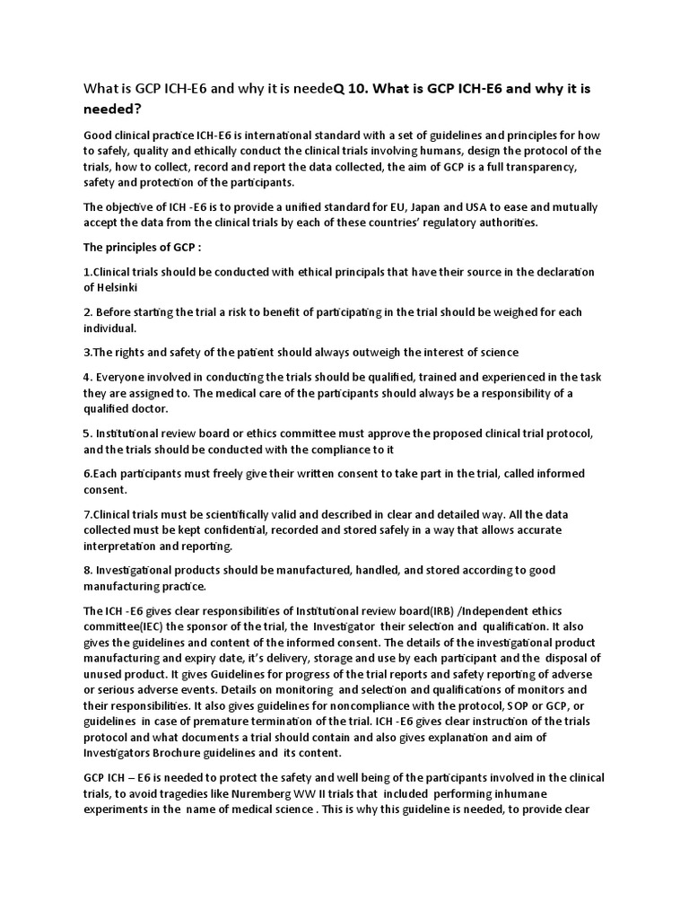 What Is GCP ICH-E6 and Why It Is Needed and Institutional Review Board & Ethics Committe | PDF ...