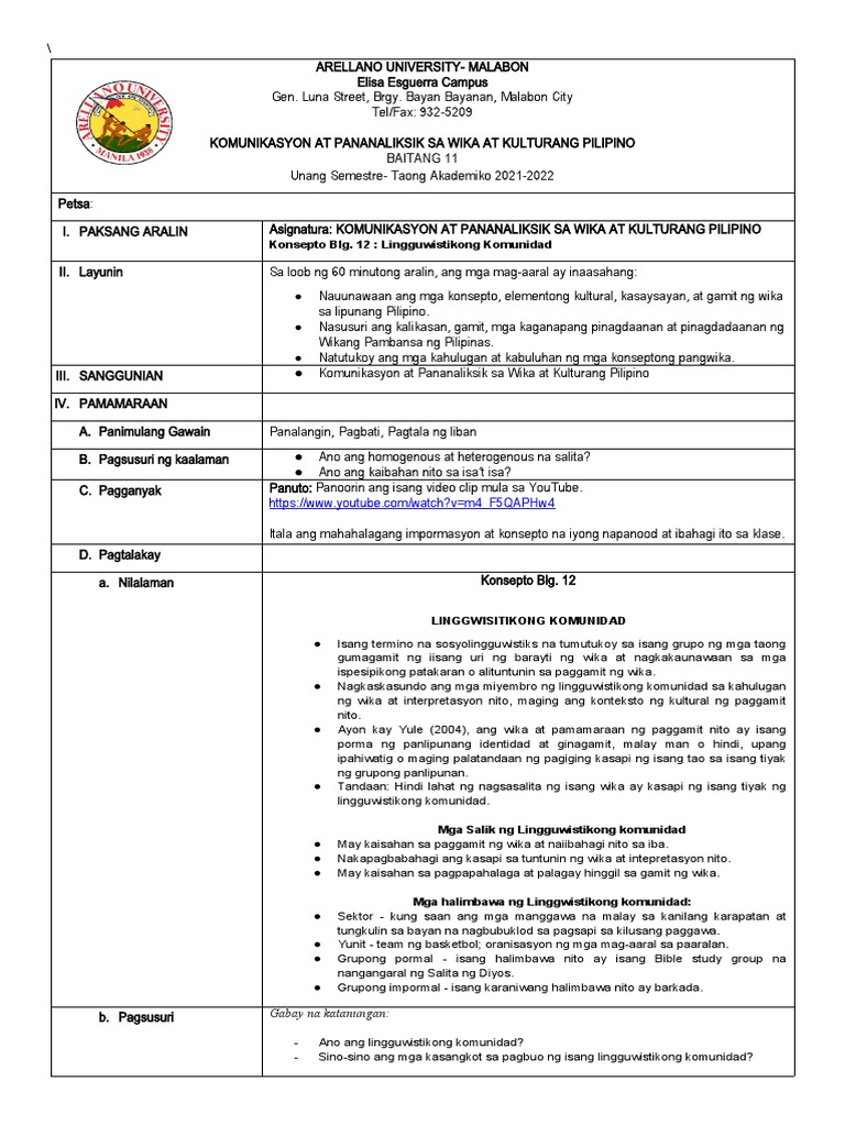 DLP-12 Linggwistikong Komunidad | PDF