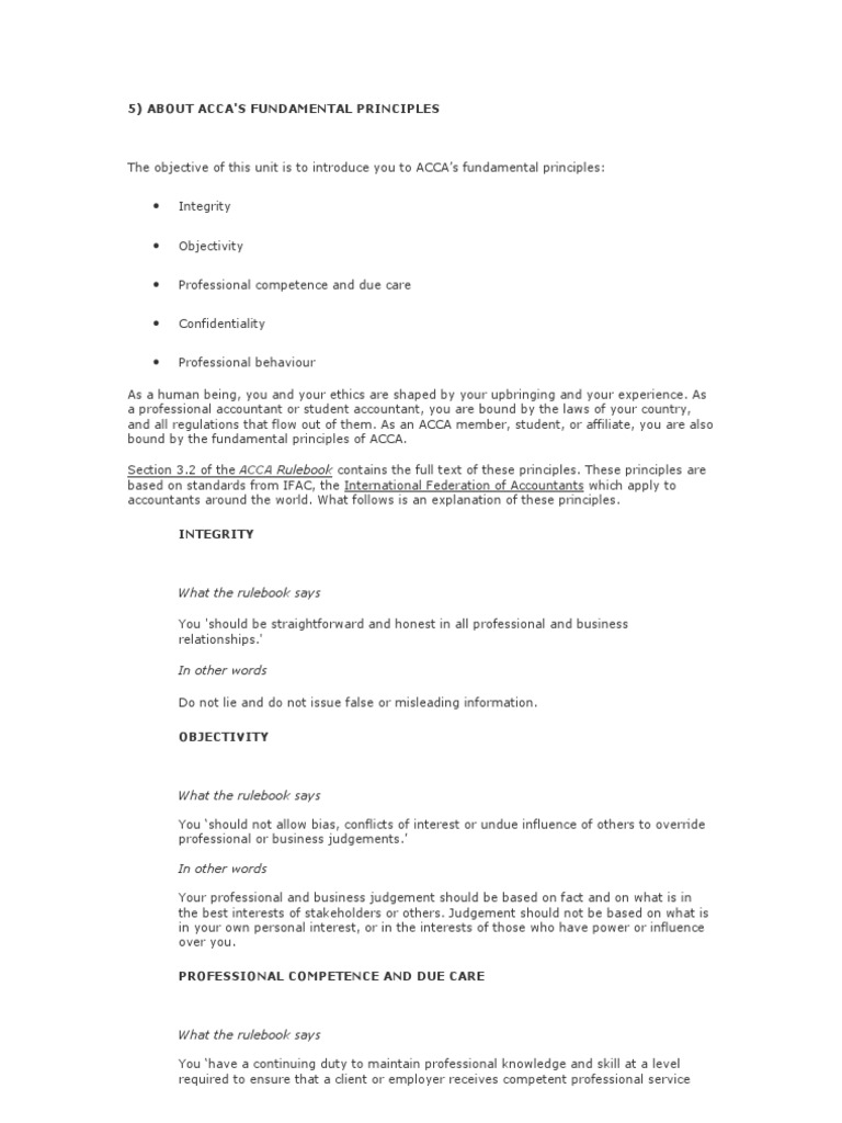 ACCA Ethics - About ACCAs Fundamental Principles | PDF ...