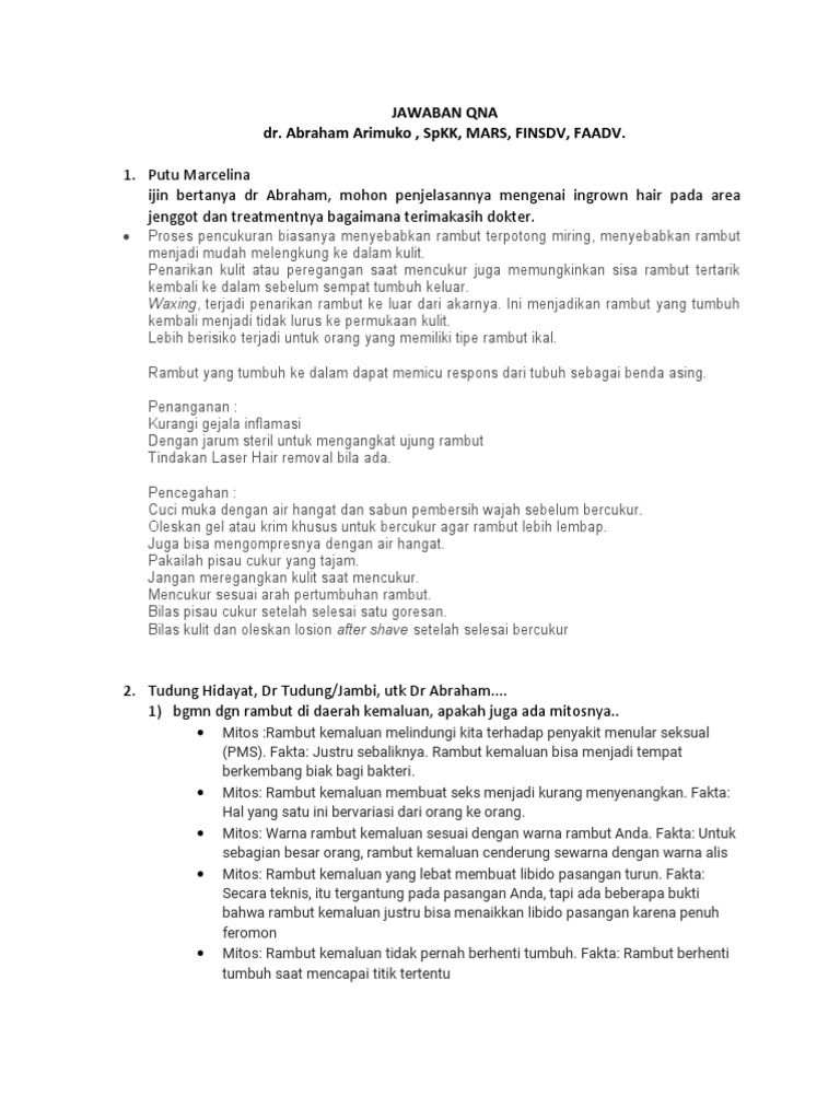 Jawaban QNA Dr. Abraham Arimuko, SPKK | PDF