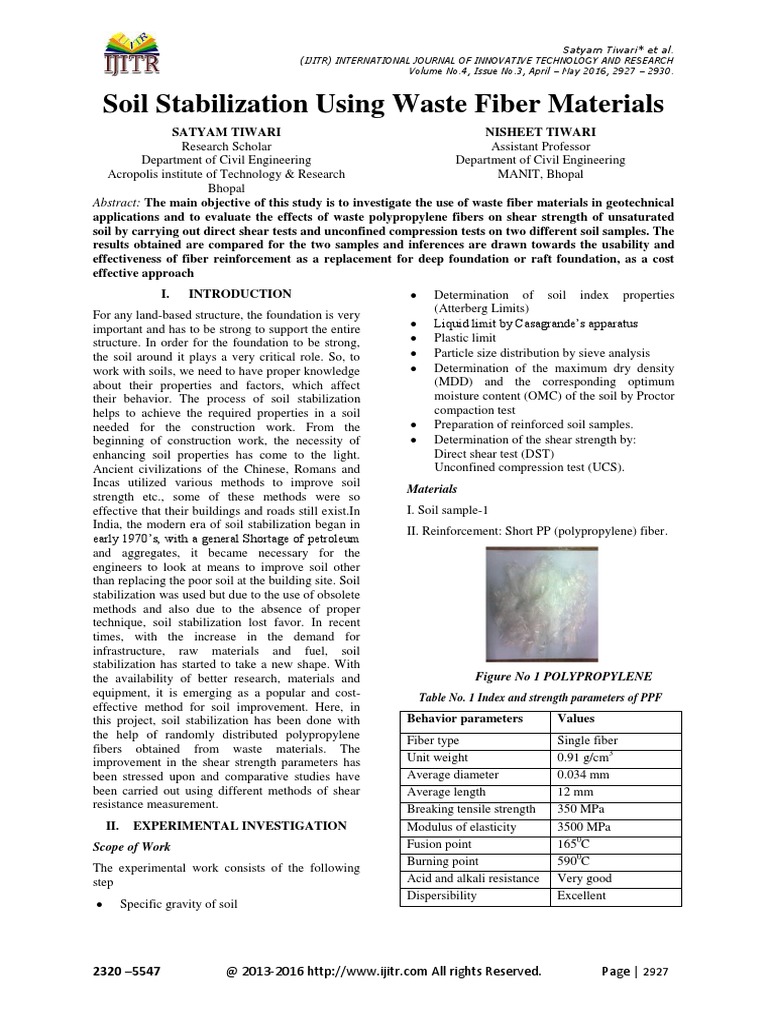 Soil Stabilization Using Waste Fiber Materials | PDF | Strength Of ...