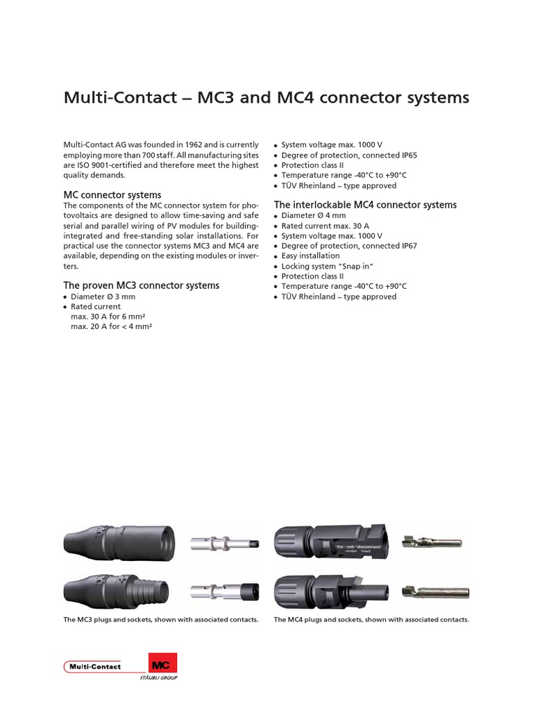 Multi-Contact - MC3 and MC4 Connector Systems | PDF | Electrical ...