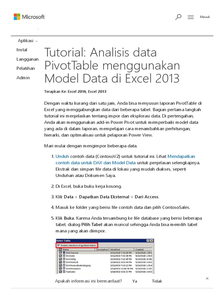 Analisis Data PivotTable Menggunakan Model Data Di Excel 2013 - Excel ...