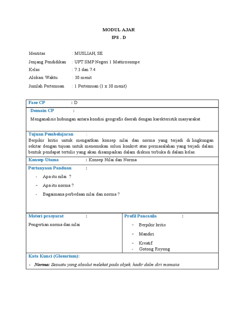 Modul Ajar Norma | PDF