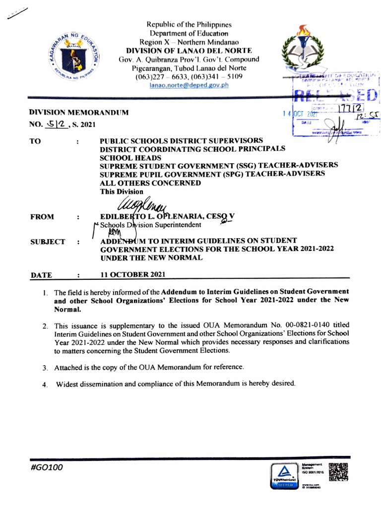 Addendum To Interim Guidelines On Student Government Elections For The ...