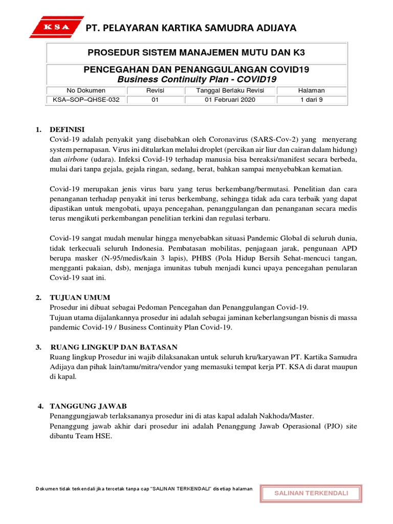 Hse (PROSEDUR PENCEGAHAN & PENANGGULANGAN COVID19 | PDF