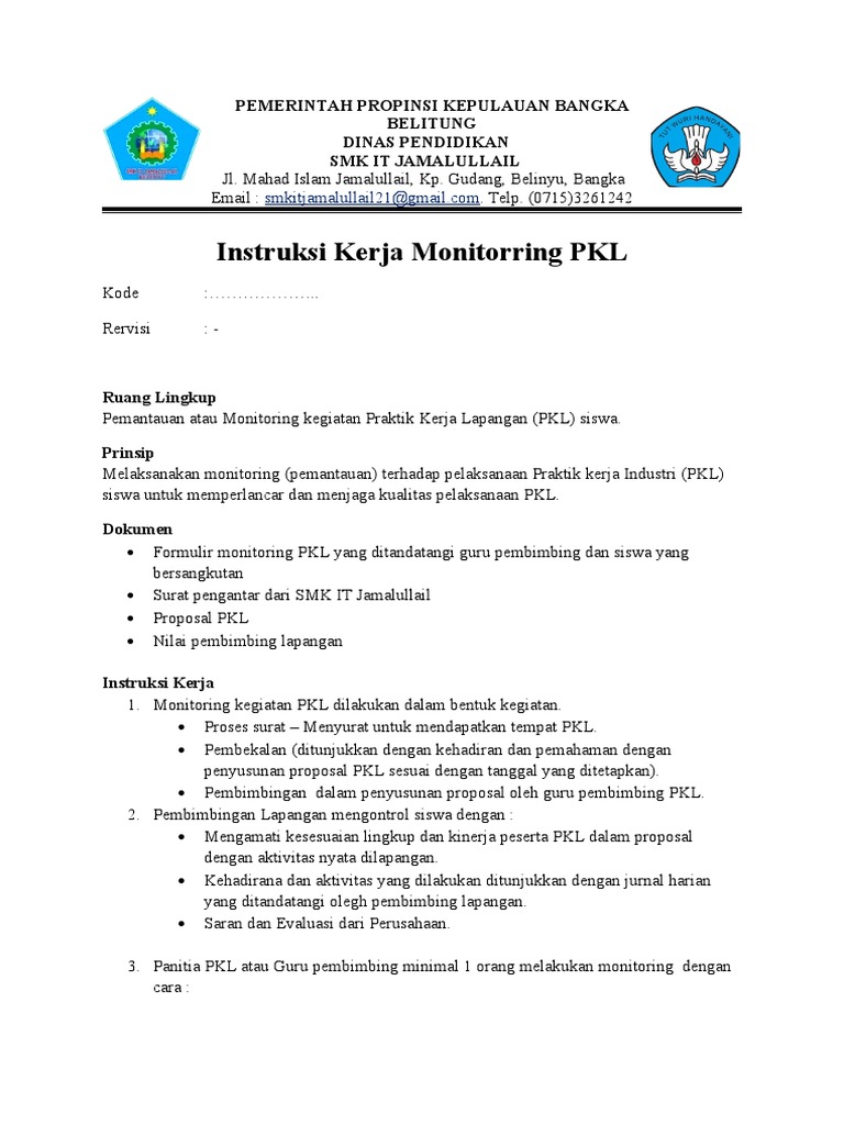 Instruksi Monitoring PKL Siswa SMK | PDF | Bisnis