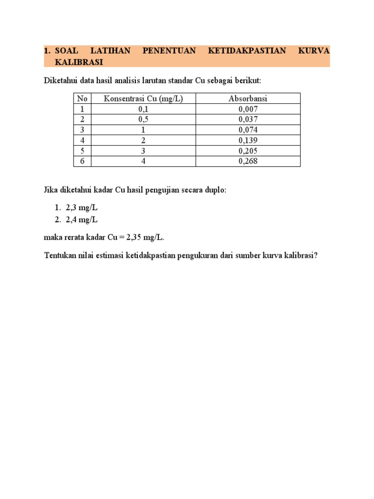 Soal Latihan Penentuan Ketidakpastian Kurva Kalibrasi | PDF