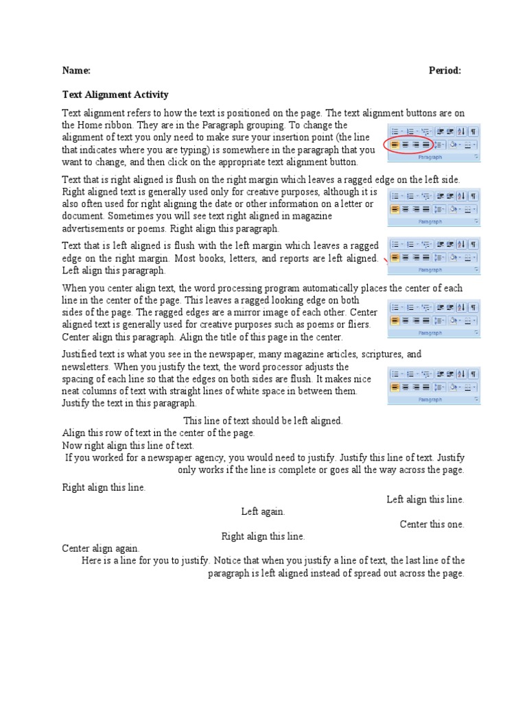 Name: Period: Text Alignment Activity | PDF | Text | Writing