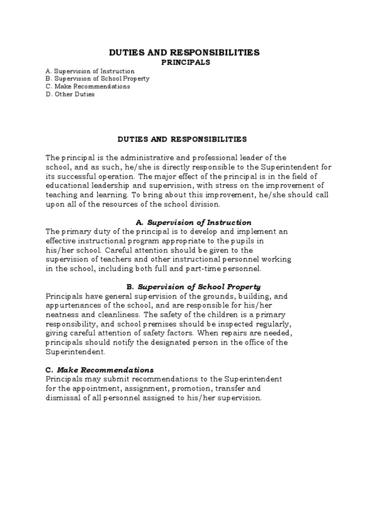 Duties and Responsibilities of Principal | PDF | Teachers