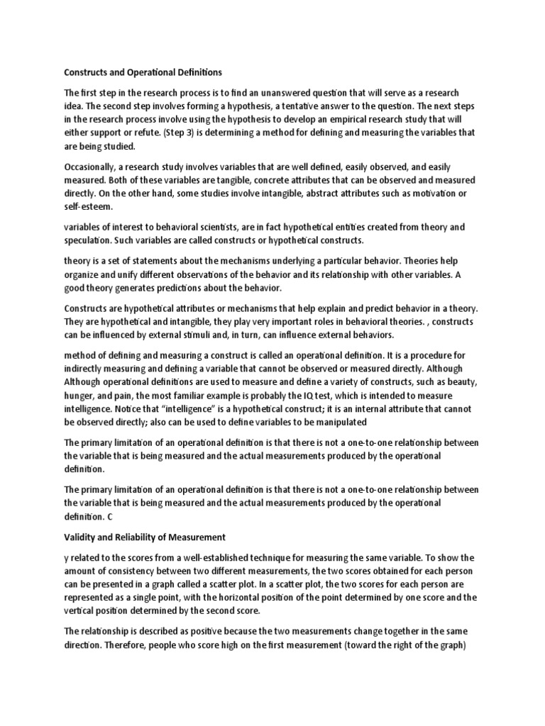 Constructs and Operational Definitions | PDF | Validity (Statistics) | Correlation And Dependence