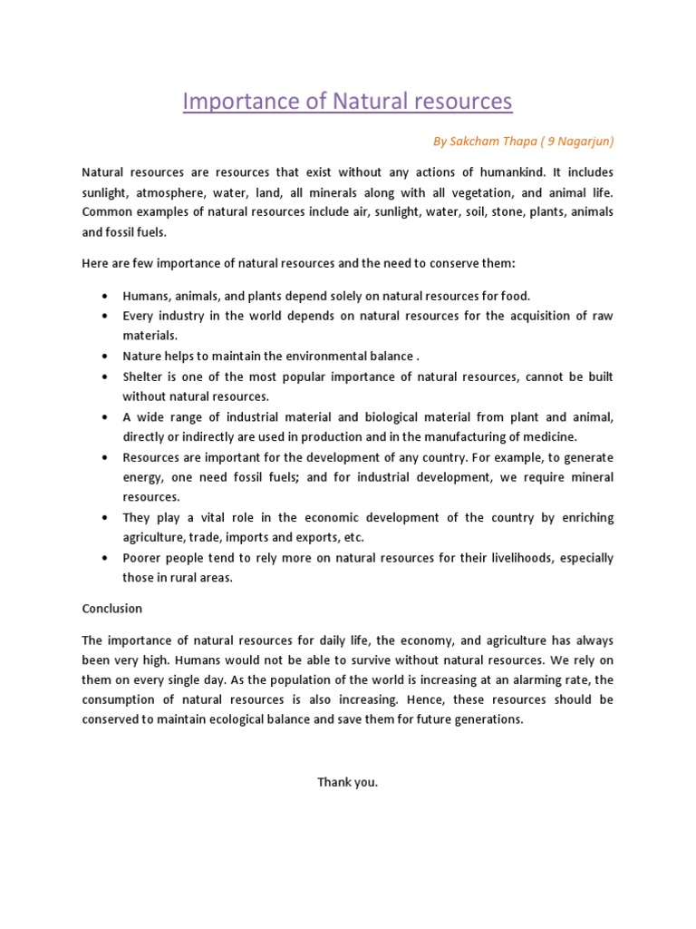Importance of Natural Resources | PDF