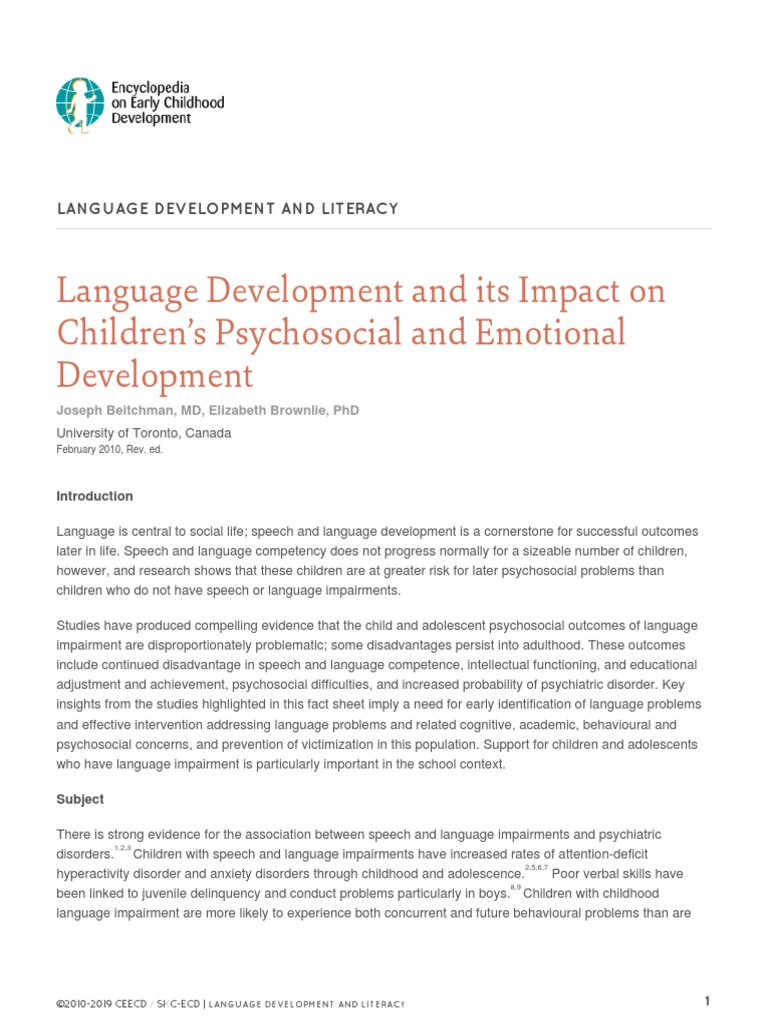 Language Development and Its Impact On Childrens Psychosocial and ...
