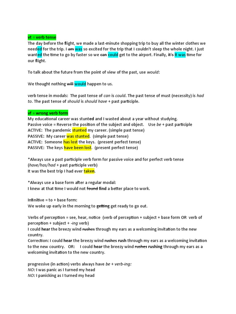 ENGL 1301 Editing Examples With Corrections | PDF | Verb | Grammatical ...