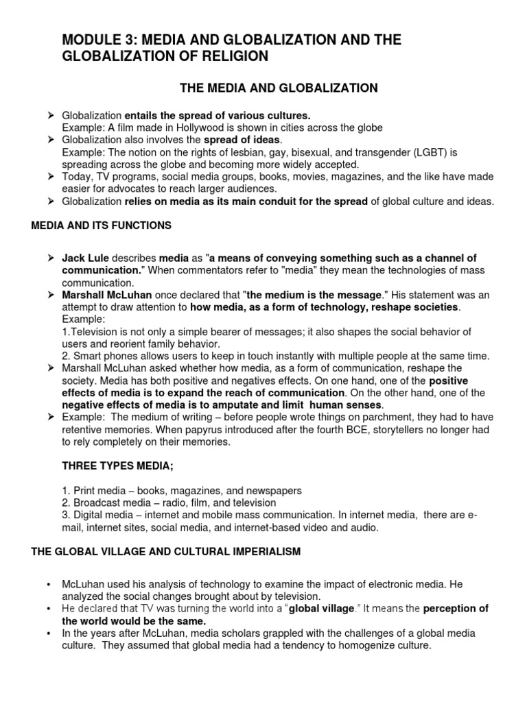 Media's Role in Globalization and Religion | PDF | Mass Media ...