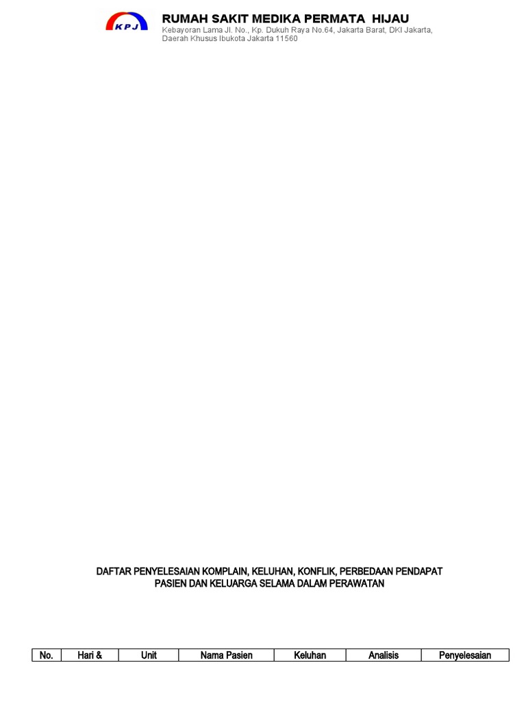 Formulir Daftar Penyelesaian Komplain | PDF