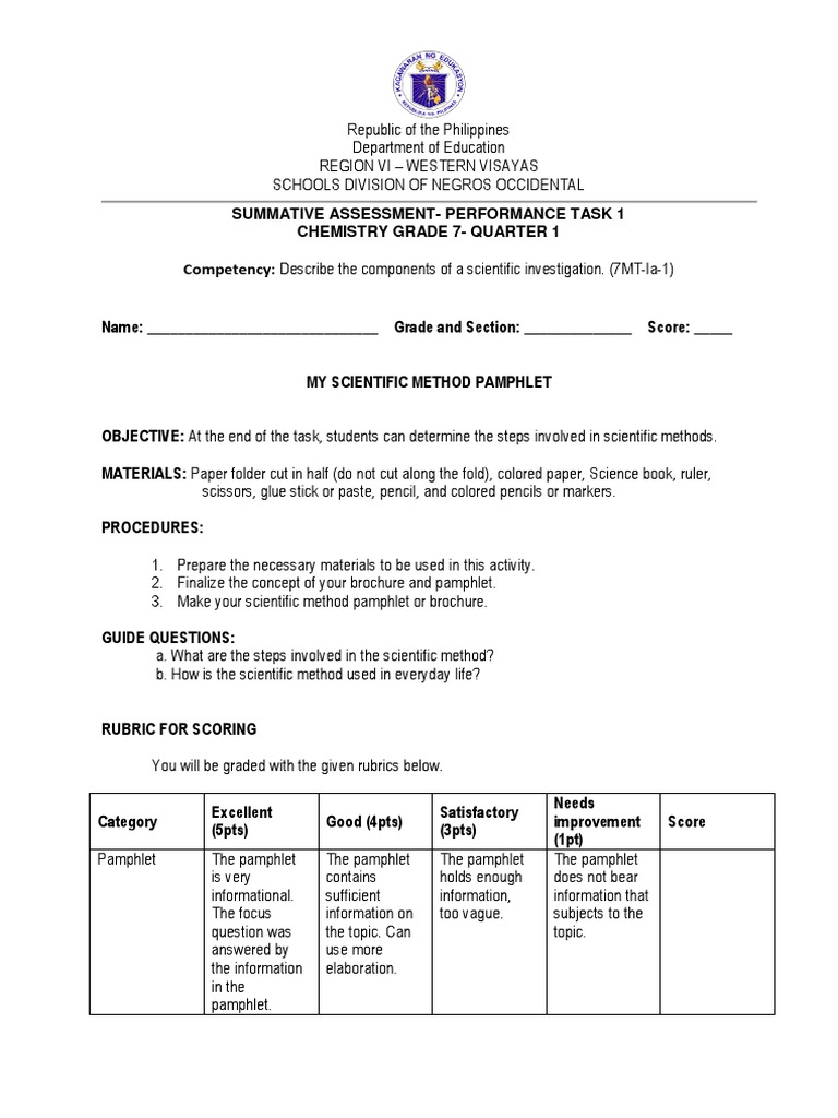1 Performance Task Science 7 Q1 | PDF | Scientific Method | Rubric ...