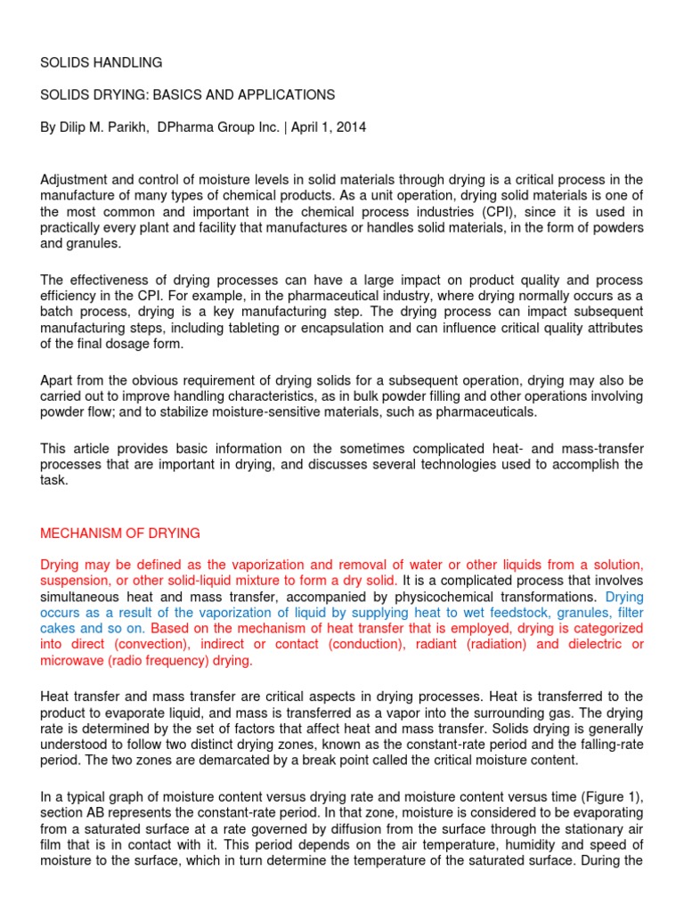 Solids Drying Basics and Applications | PDF | Humidity | Heat Transfer