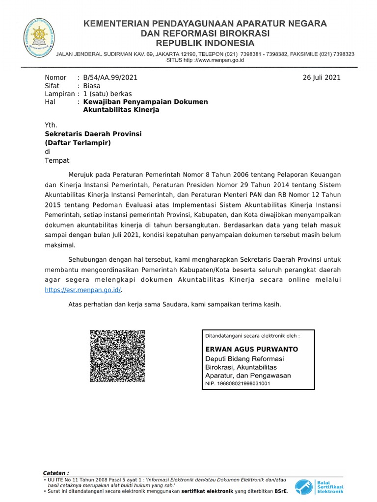 Surat Deputi Pengingat ESR | PDF