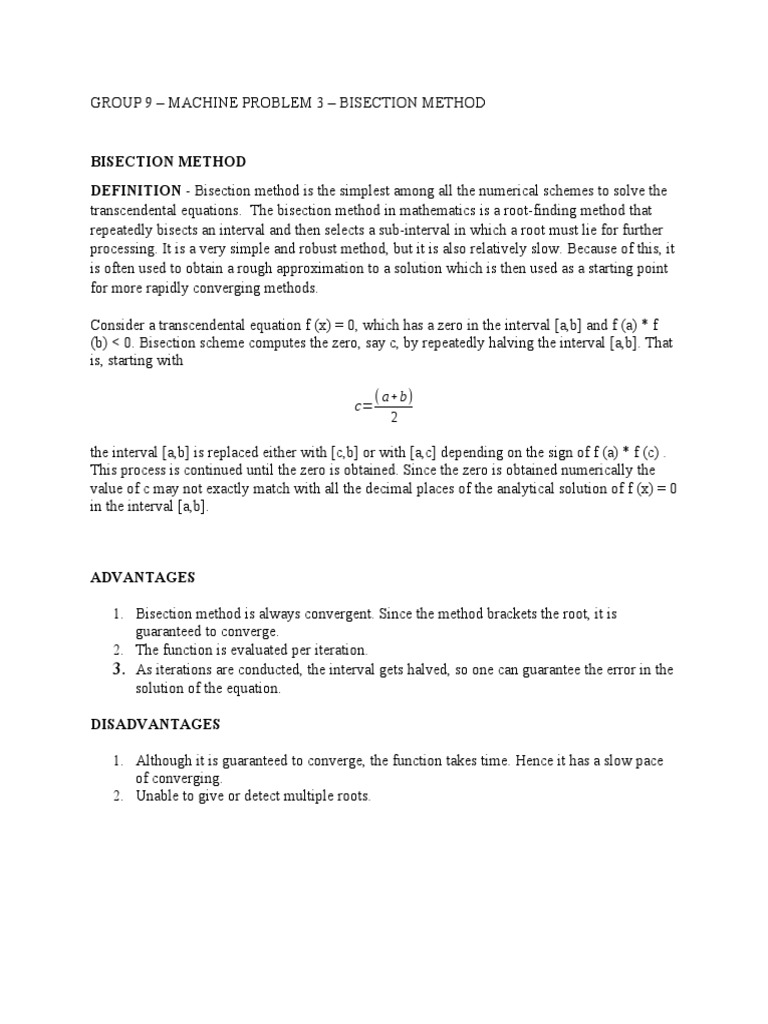 Bisection Method Pdf Numerical Analysis Computer Programming