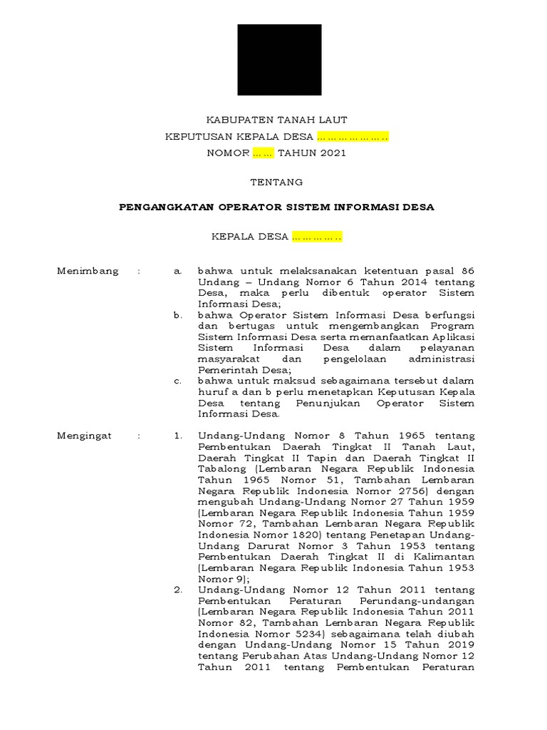 SK Pengangkatan Operator SID TA 2021 | PDF