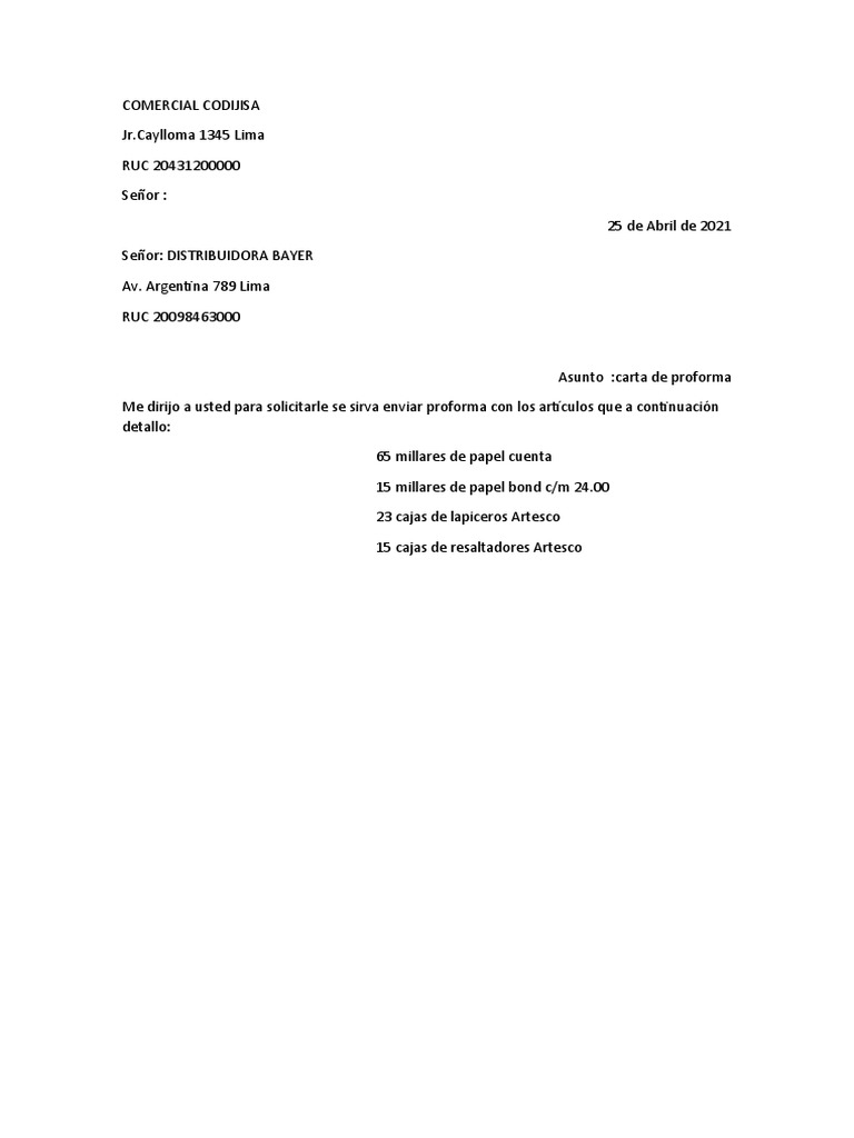 Solicitud de Proforma de Suministros | PDF