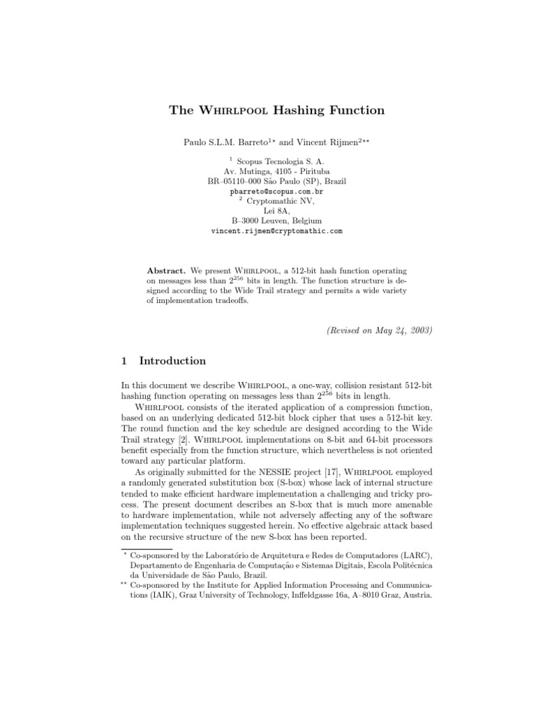 The W Hashing Function | PDF | Cryptography | Linear Subspace