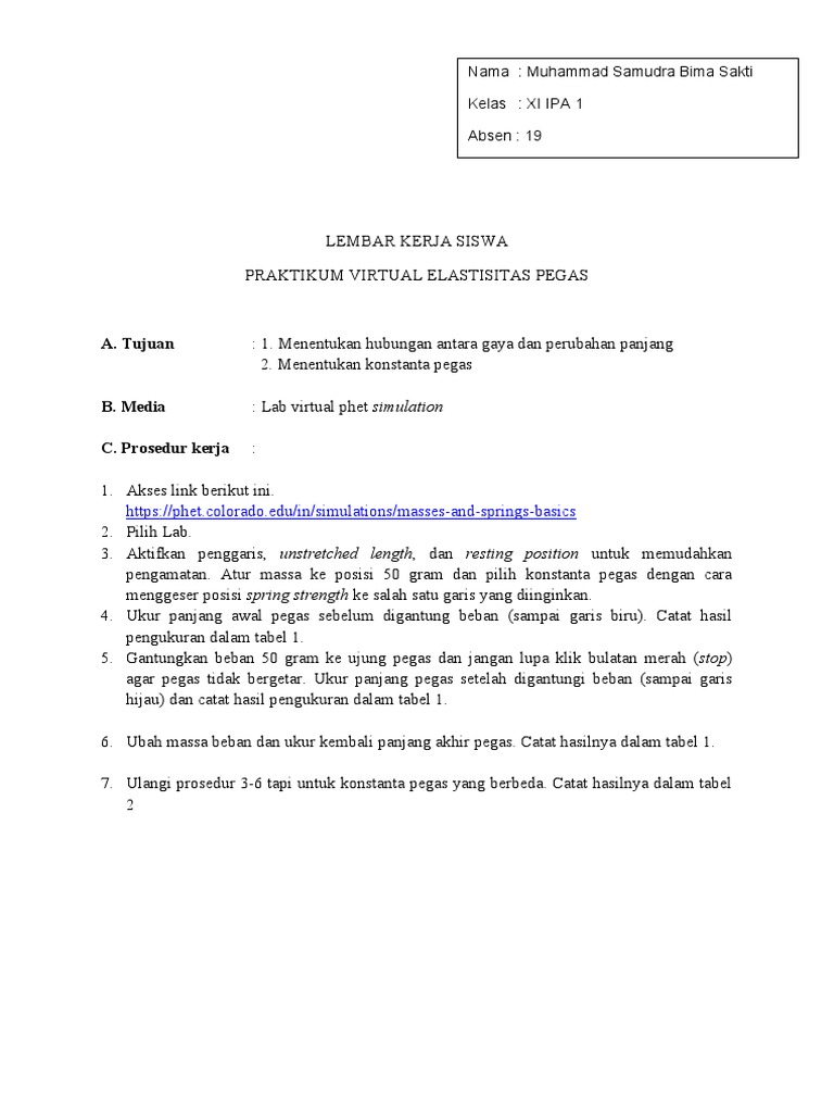 M. SAMUDRA BIMA - 19 - X1 IPA 1 - Lap. Praktikum Elastisitas Fisika | PDF