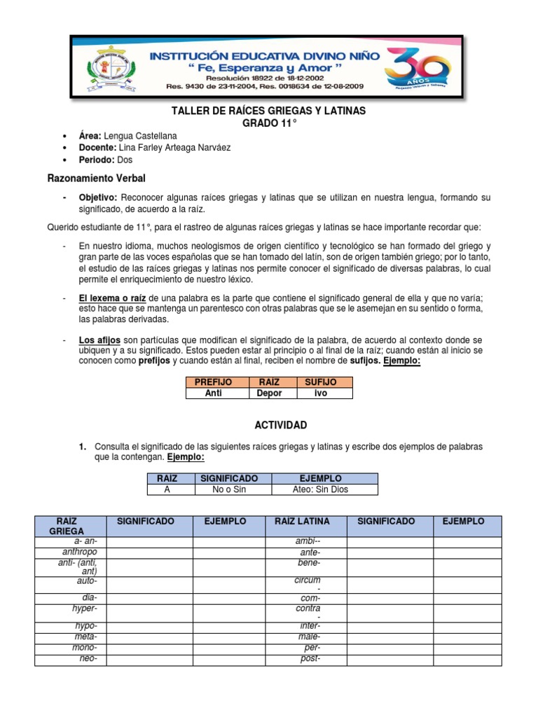 Taller de Raíces Griegas y Latinas | PDF | latín | Morfología Lingüística