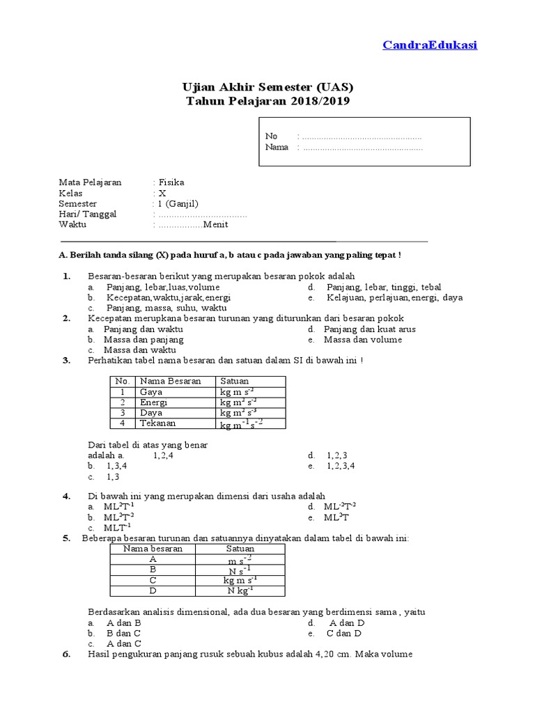 Soal Uas Fisika Kelas 10 Semester 1 | PDF