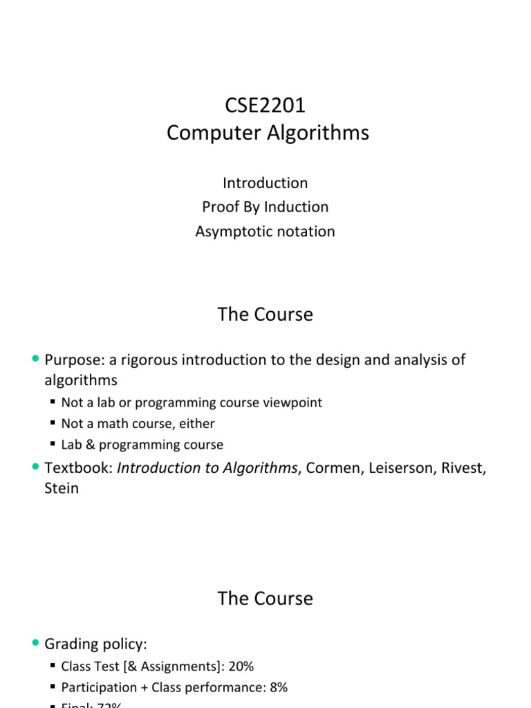 Intro Induction Asymptotic Analysis | PDF | Theoretical Computer Science | Teaching Mathematics